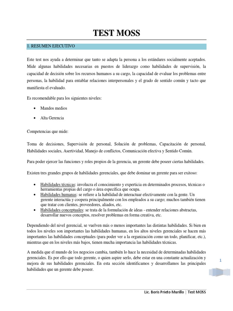 Test Moss-Interpretación | PDF | Toma de decisiones | Gestión de ...