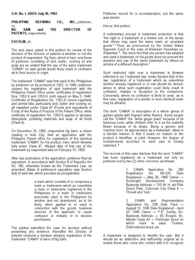 Cases. 7. Trademarks I | PDF | Trademark | Patent