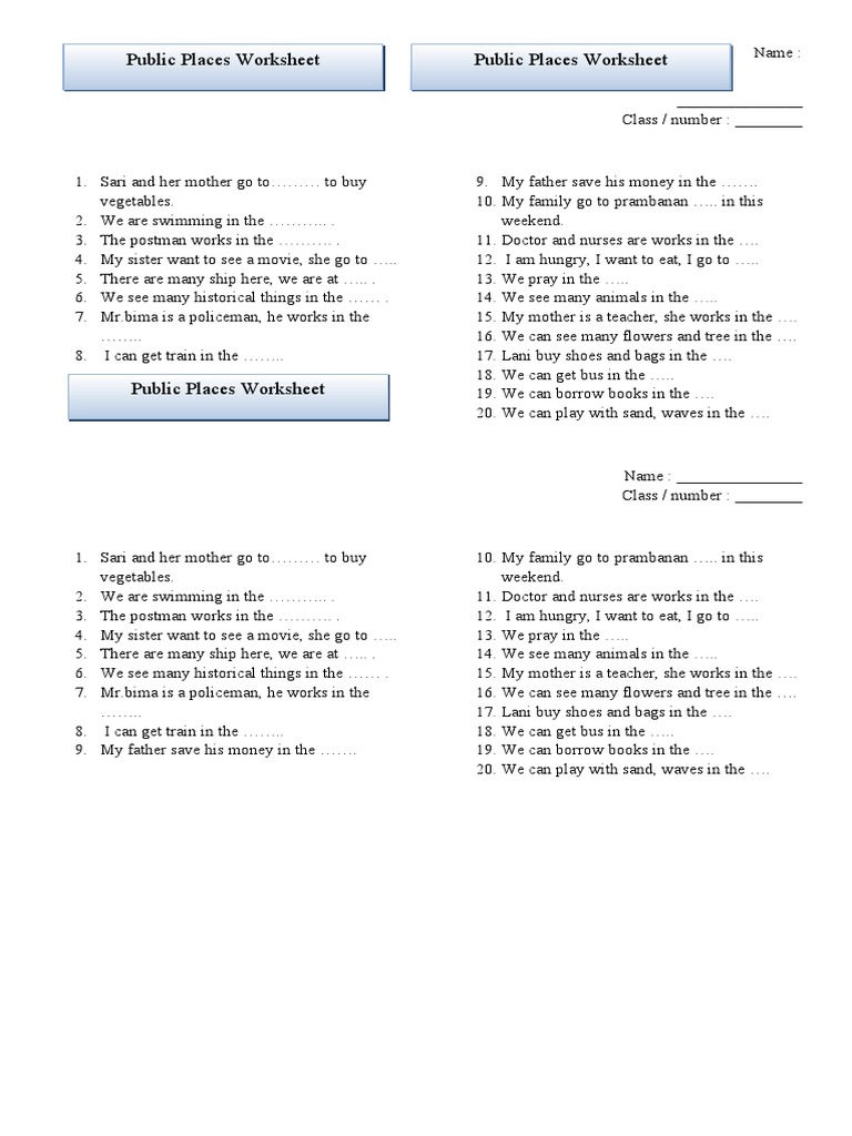 Public Places Worksheet Public Places Worksheet | PDF | Nature