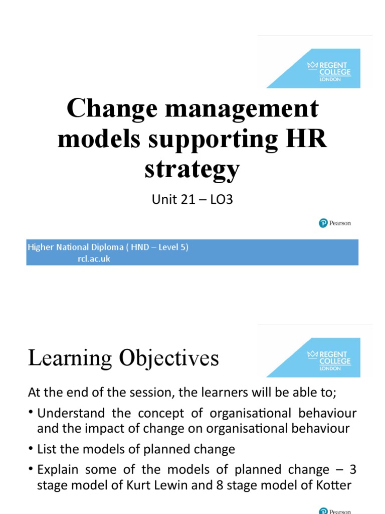 Change Management Models Supporting HR Strategy: Unit 21 - LO3 | PDF ...