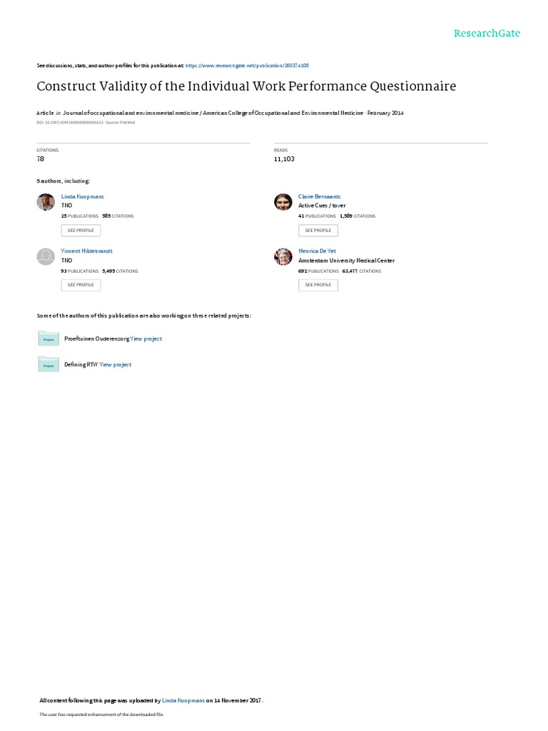 Individual Work Performance Questionnaire (See Table 1) | PDF ...