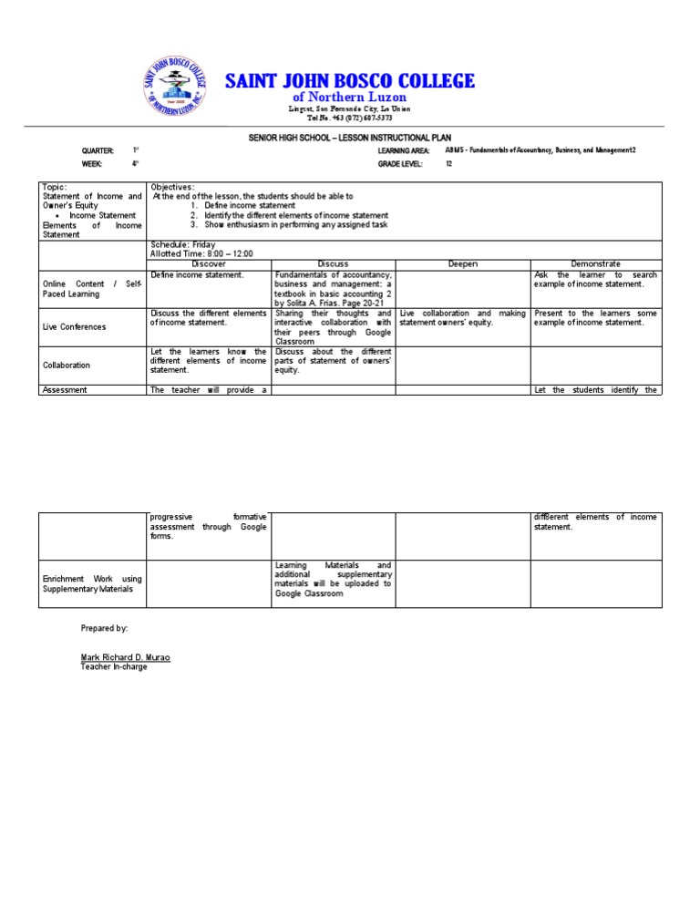 Of Northern Luzon: Senior High School - Lesson Instructional Plan | Descargar gratis PDF ...