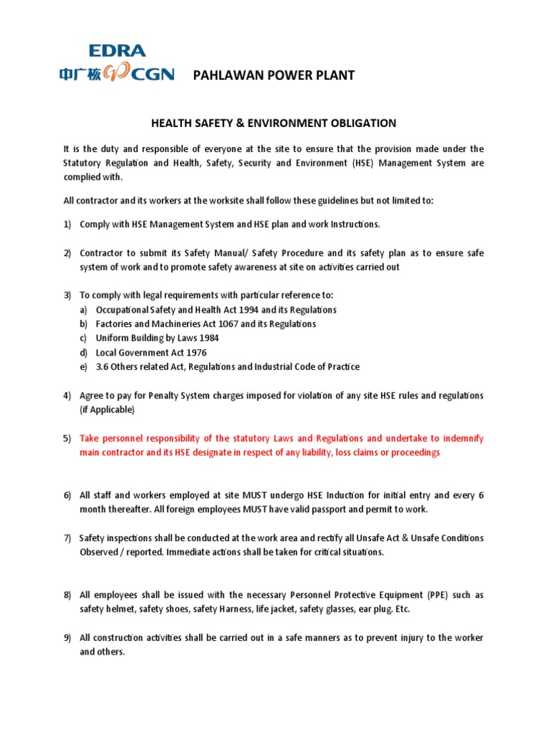 Hsse Contractor Obligation Tkps | PDF | Safety | Personal Protective ...