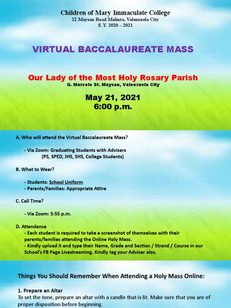 Virtual Baccalaureate Mass Guidelines | PDF | Mass (Liturgy) | Eucharist