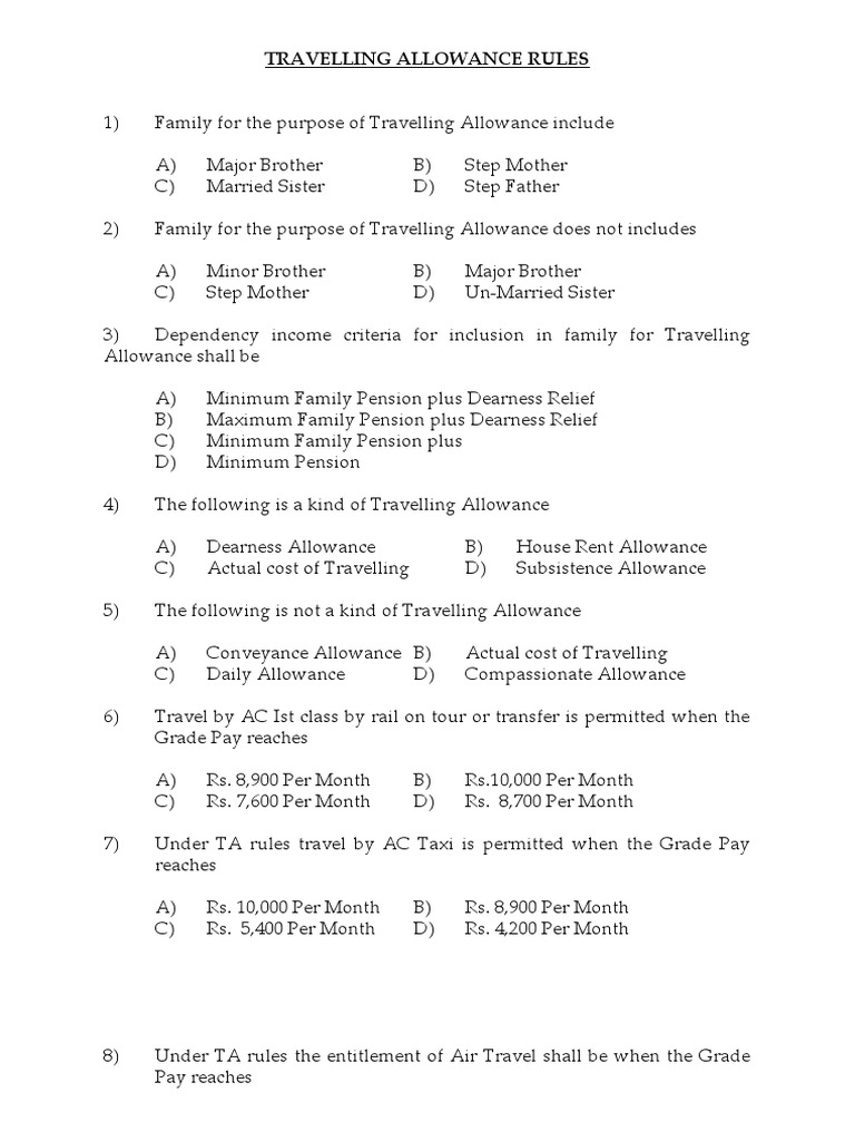TRAVELLING ALLOWANCE RULES - Model - Paper | PDF | Government | Business