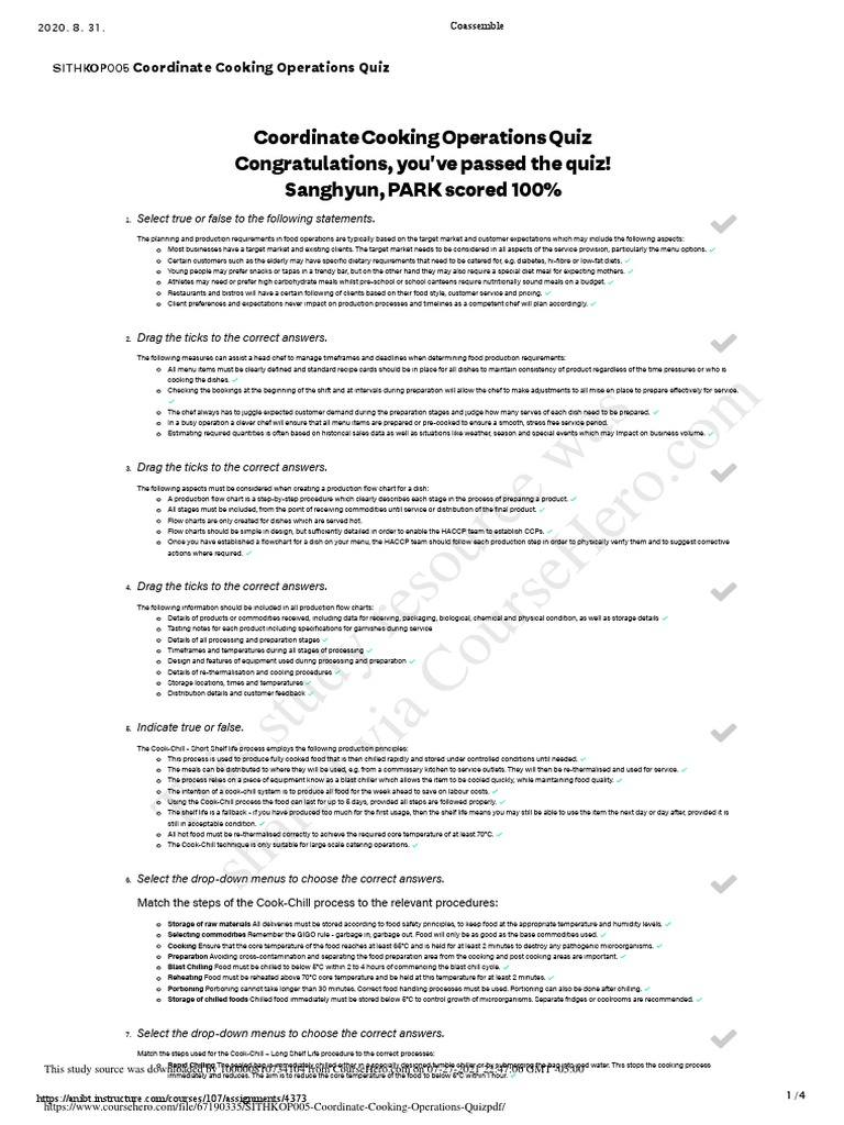 Coordinate Cooking Operations Overview | PDF | Menu | Food Safety