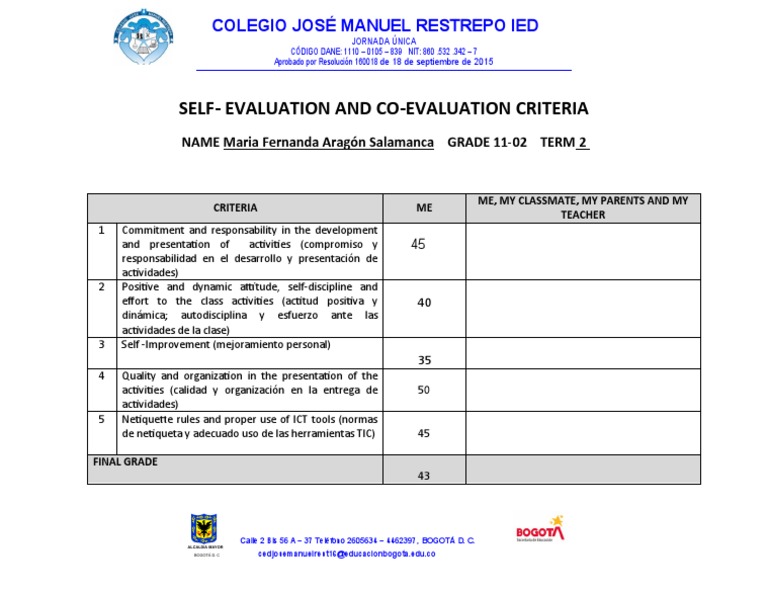 Ecs Virtual Self-Evaluation and Co-Evaluation Rubric | PDF