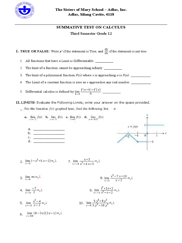 Grade 12 Calculus Summative Test | PDF | Derivative | Function ...