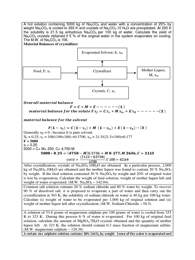 Material Balances of Crystallizer | Download Free PDF | Sodium Carbonate | Crystallization