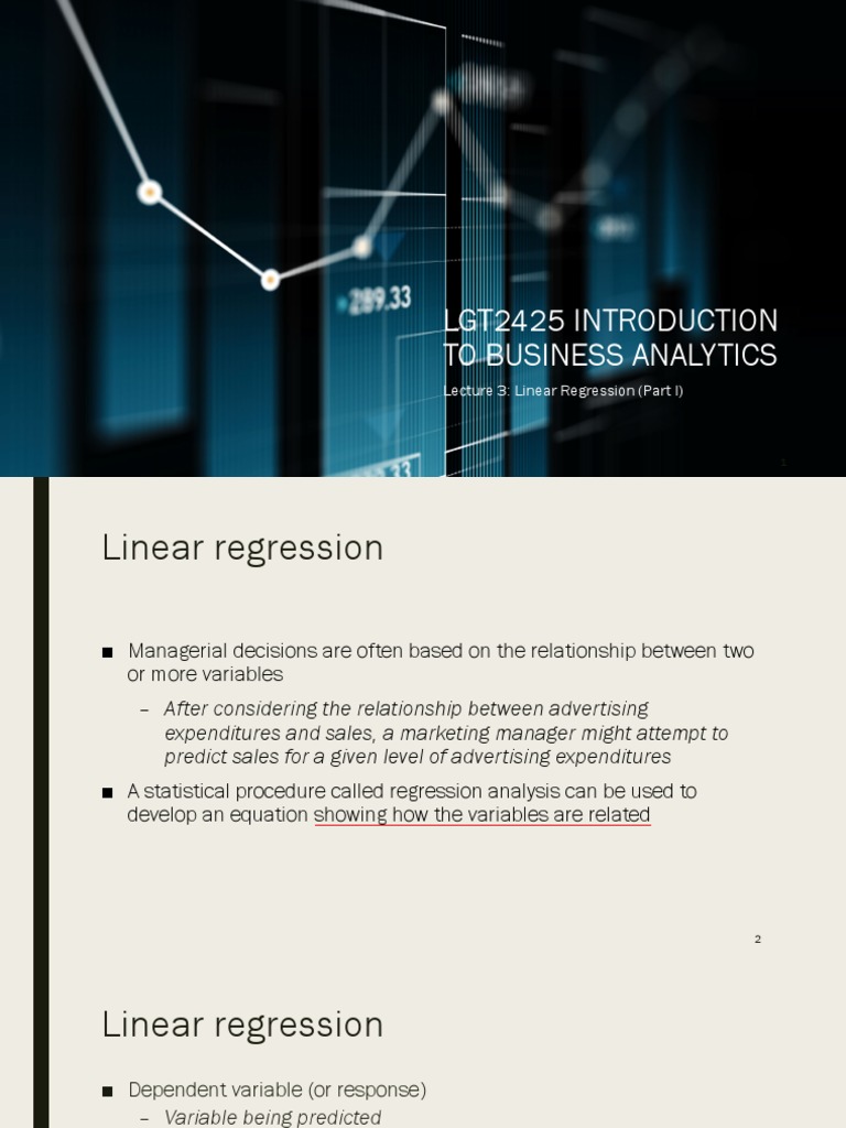 Lgt2425 Introduction To Business Analytics: Lecture 3: Linear Regression (Part I) | PDF ...