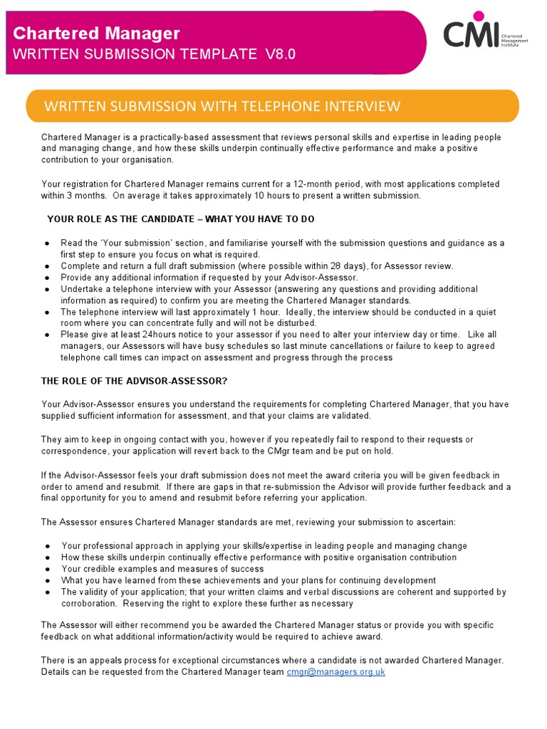 Chartered Manager Submission Guide | PDF | Mentorship | Leadership