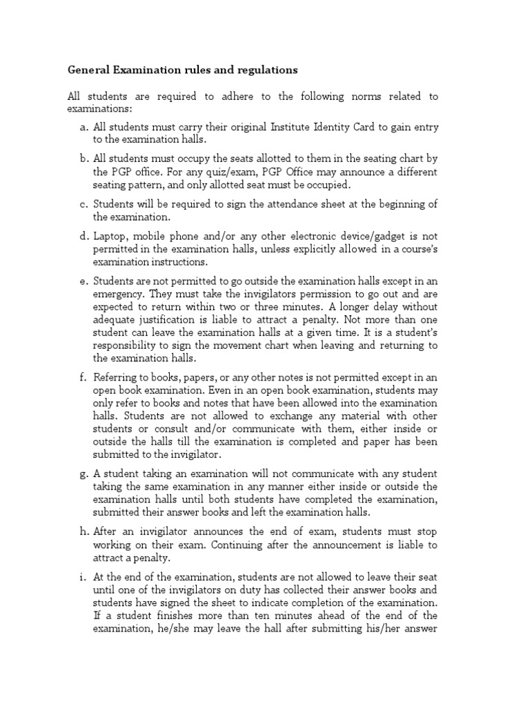 General Examination Rules and Regulations | PDF | Test/Examination