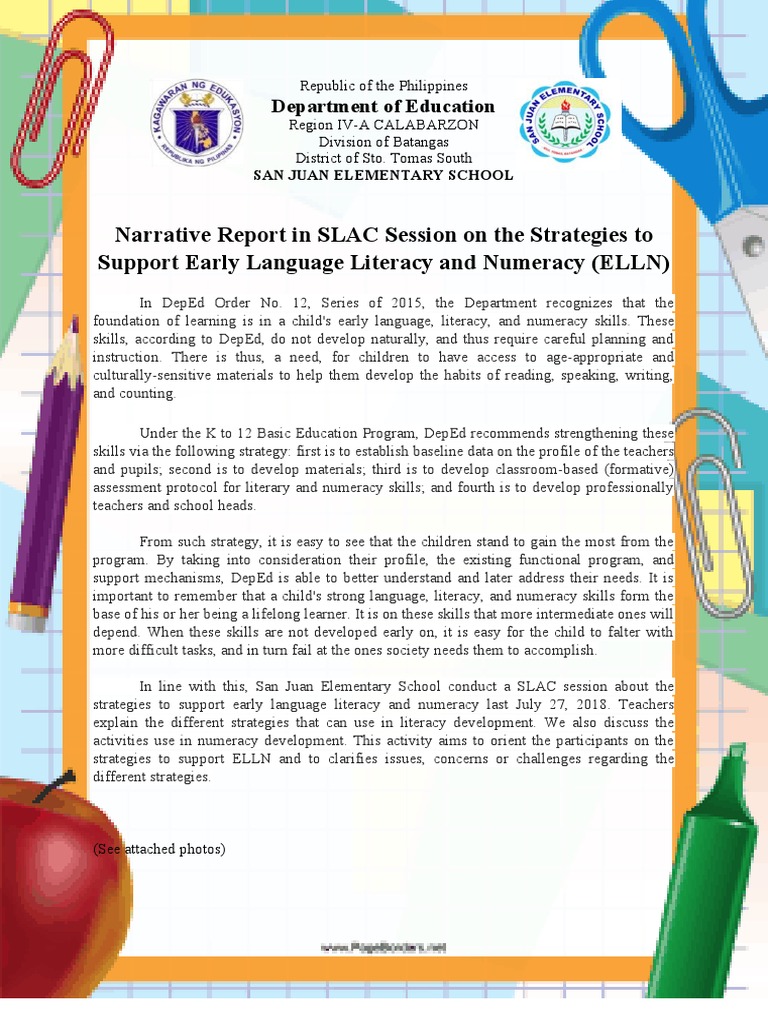 Narrative Report in SLAC Session On The Strategies To Support Early ...