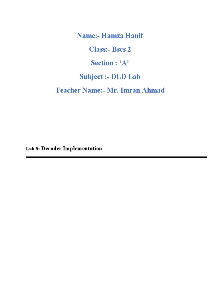 Hamza Hanif DLD Lab 8 | Download Free PDF | Computer Engineering | Electronics