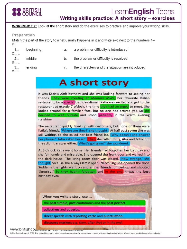 Writing Skills Practice: A Short Story - Exercises: Preparation | PDF