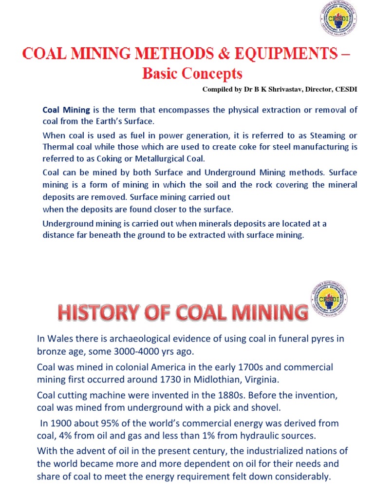 Methods and Technologies of Coal Mining-Basic Concepts | PDF | Coal ...