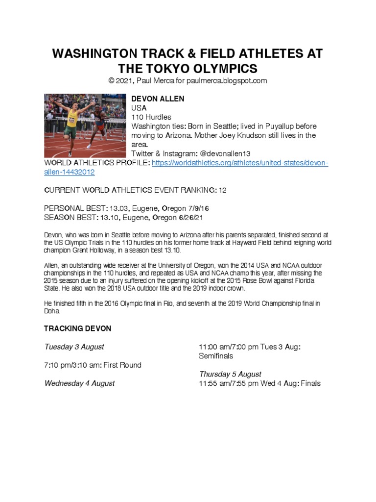 Tokyo Olympic Bios | PDF | Individual Sports | Athletics
