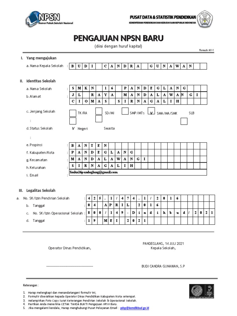 Formulir NPSN Baru | PDF