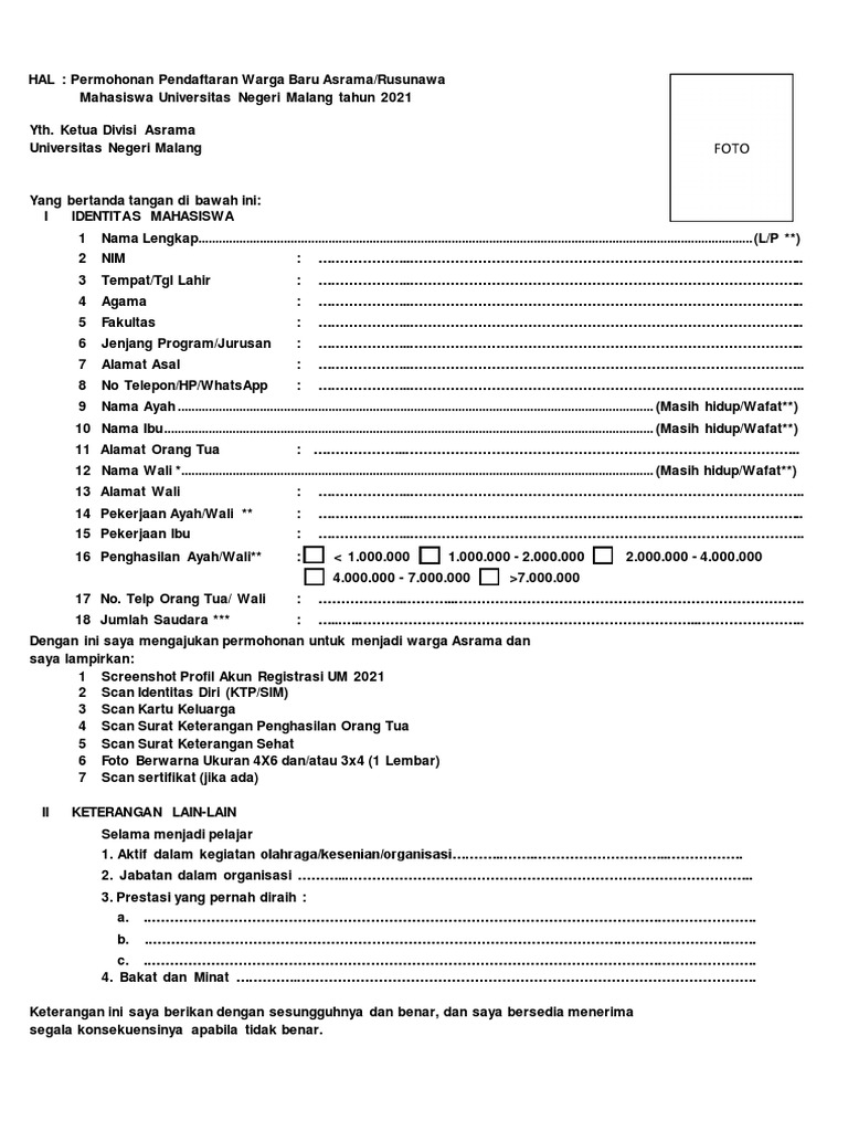 Formulir Pendaftaran PWB 2021 | PDF