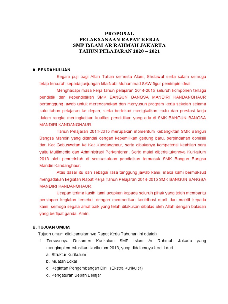 Proposal Raker SMP Islam Ar Rahmah Jakarta | PDF