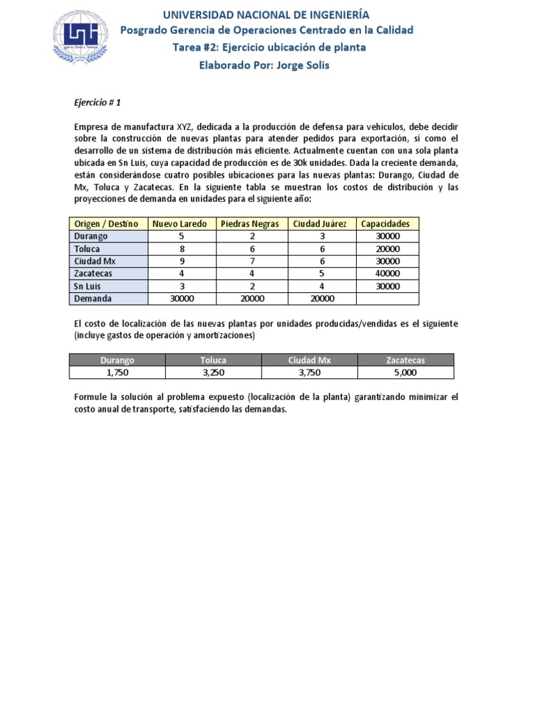 Ejercicio PL Ubicación Planta | PDF