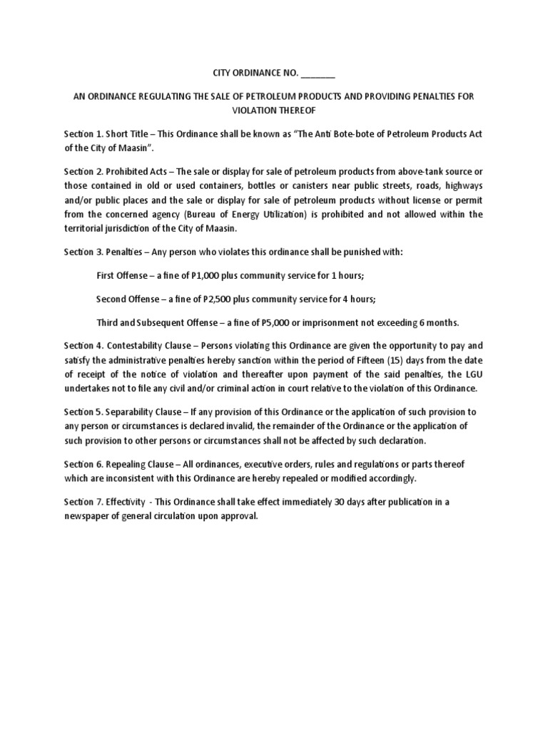 Draft City Ordinance (Petroleum) | PDF