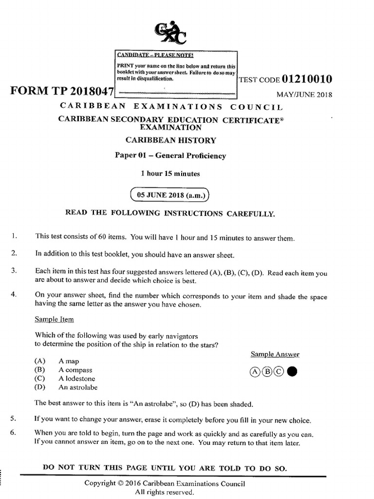 CSEC Caribbean History P1 Jun 2018 | PDF