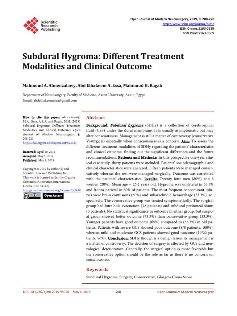 Subdural Hygroma Different Treatment Modalities An | PDF | Traumatic ...
