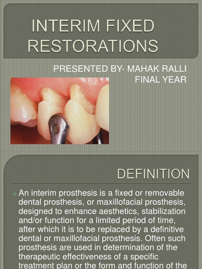 Interim Prosthesis Fabrication Techniques | PDF | Dentistry Branches ...