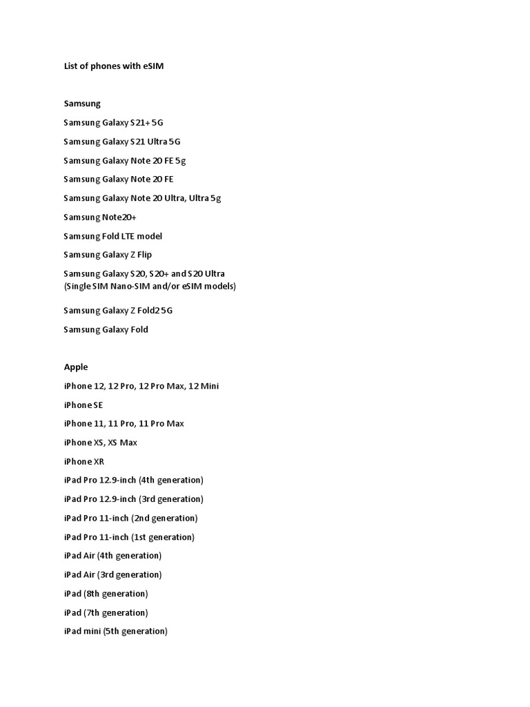 List of ESIM Phones | PDF