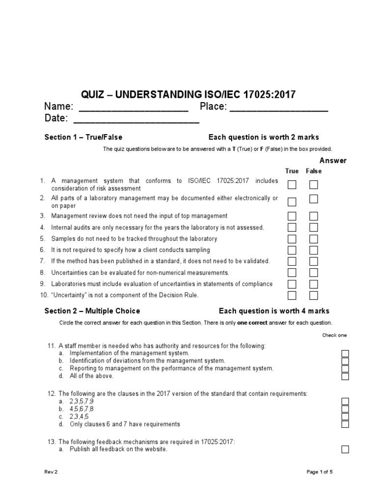 ISO 17025 Training Quiz | PDF | Metrology | Calibration