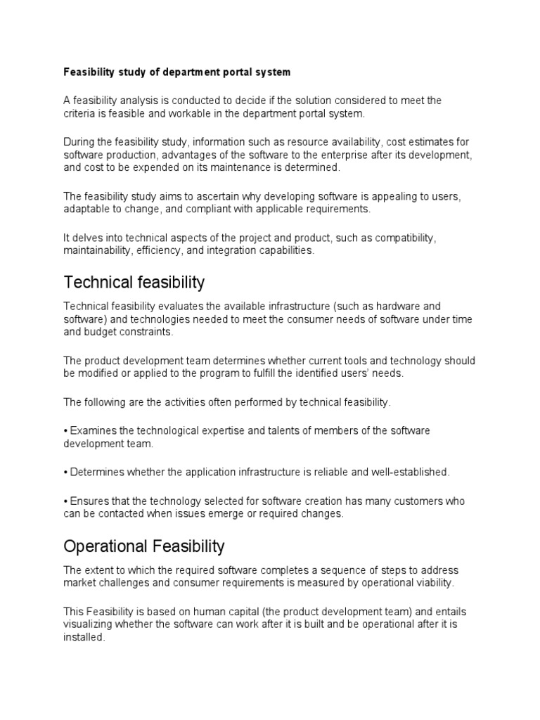 Feasibility Study of Department Portal System | PDF | Feasibility Study | Software Development
