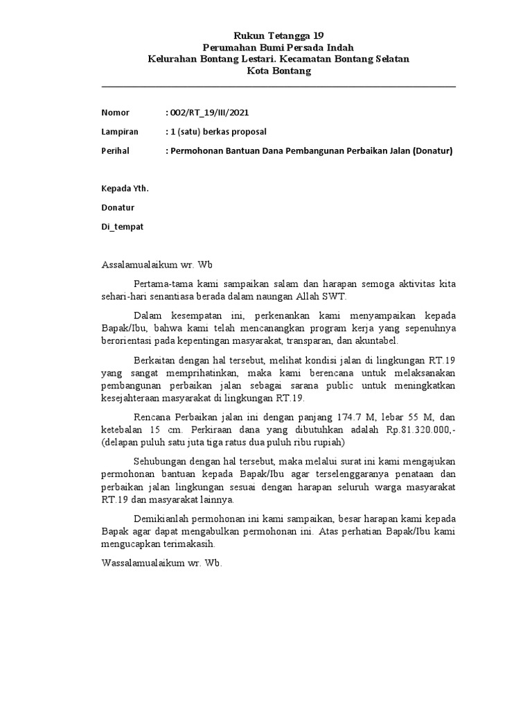 Surat Permohonan Dana (Donatur) | PDF