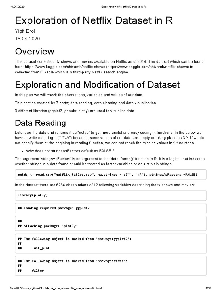 Output - Exploration of Netflix Dataset in R | PDF | Function (Mathematics) | Data