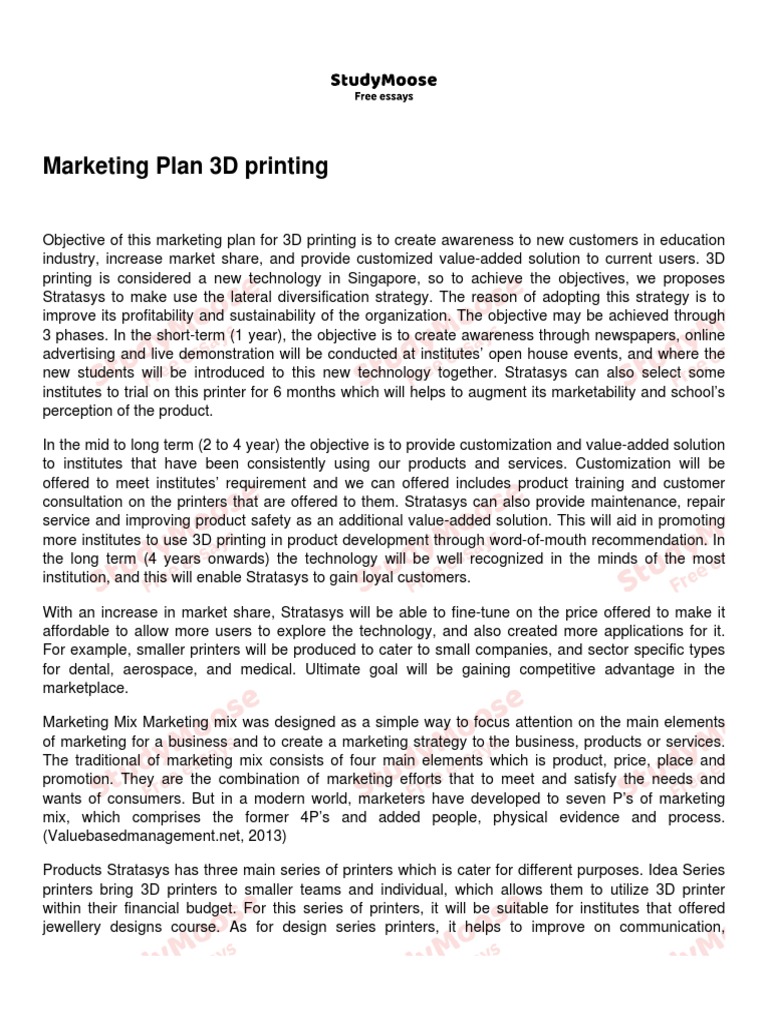 Marketing Plan 3D Printing | PDF | 3 D Printing | Pricing