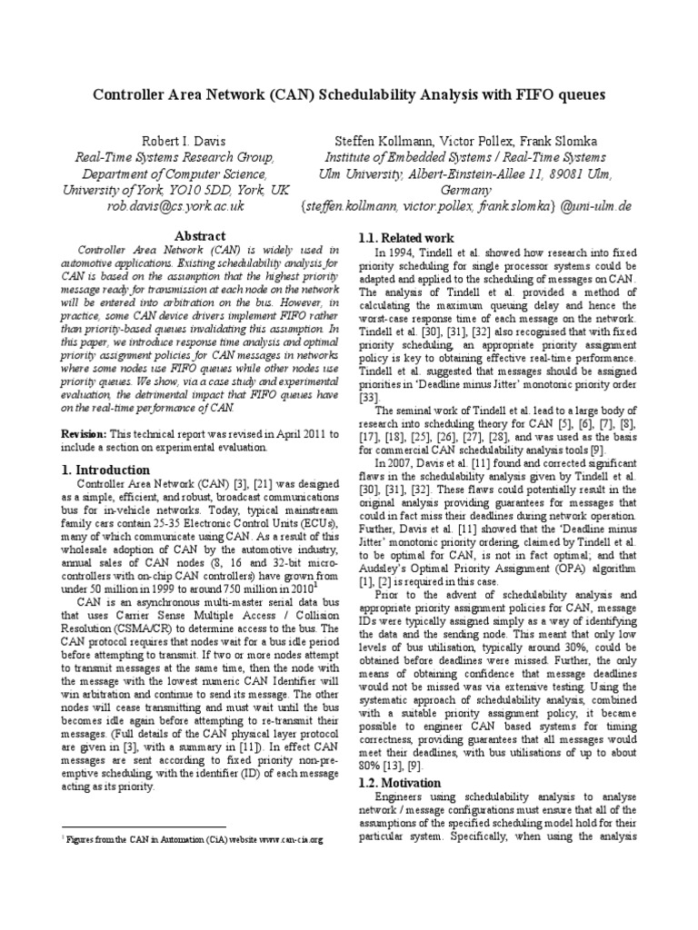 Controller Area Network Schedulability Analysis Pdf Queue Abstract Data Type Scheduling