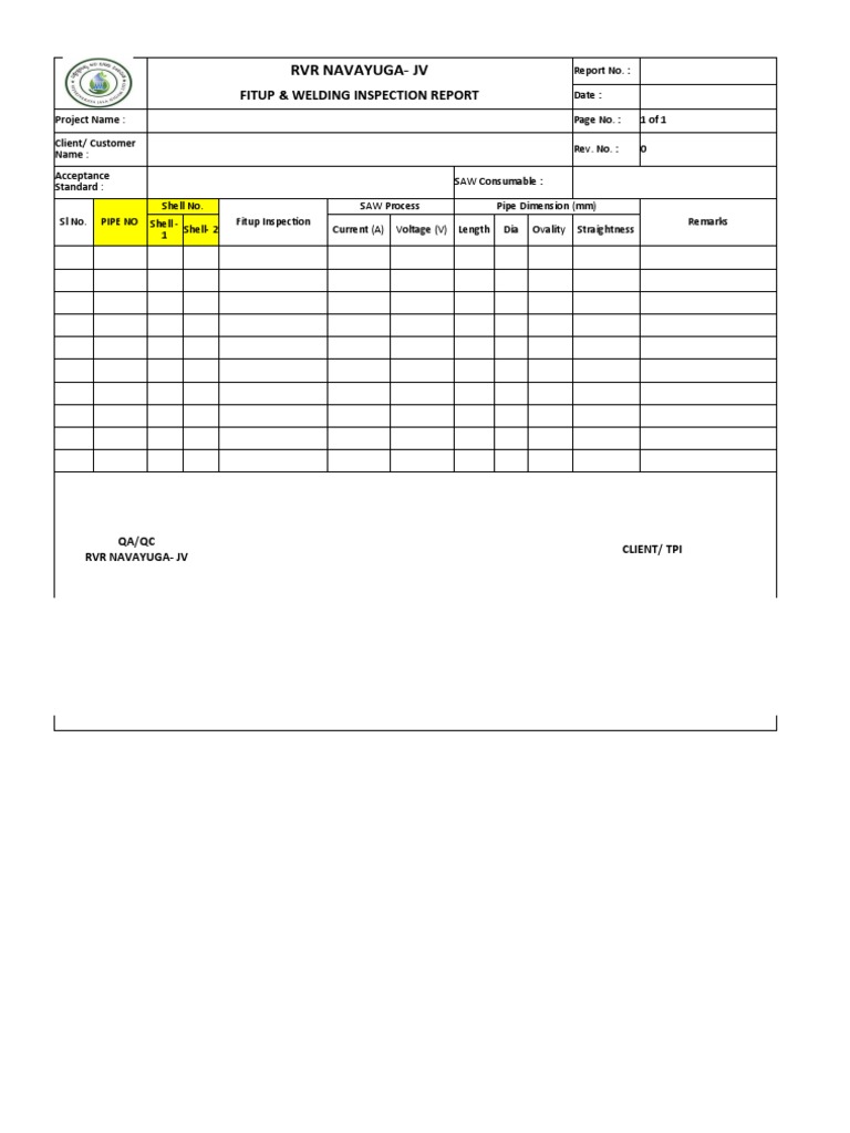 Fitup & Welding Inspection Report | PDF