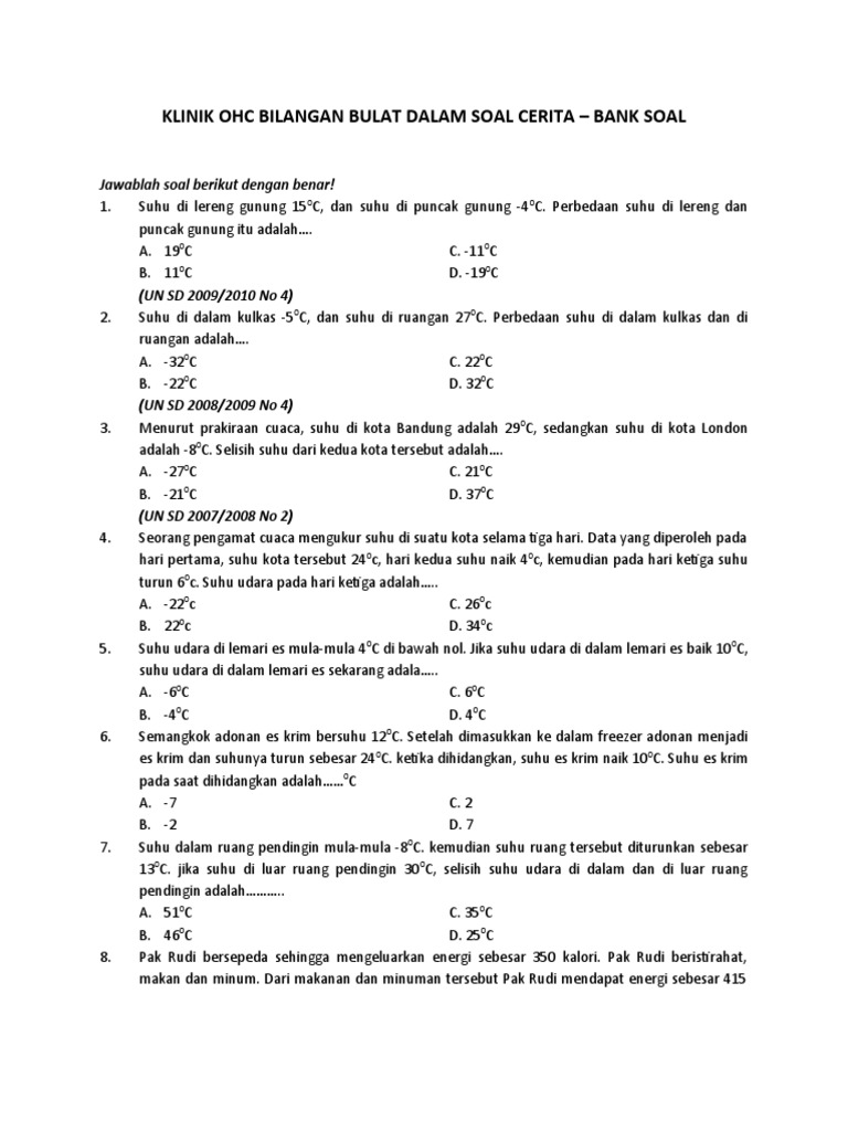 Bank Soal Matematika Soal Cerita Ohc Bilbul | PDF