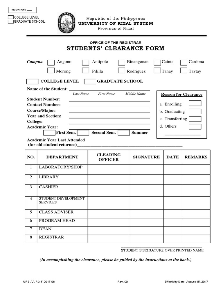 Students' Clearance Form: Campus: Angono | PDF | Libraries | Academia