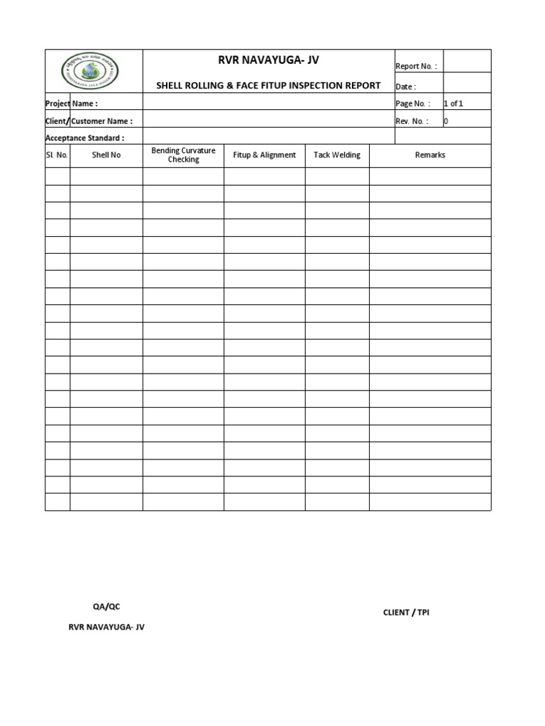 Shell Rolling Inspection Report | PDF
