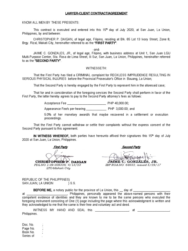 Lawyer-Client Engagement Agreement | PDF | Judiciaries | Public Law