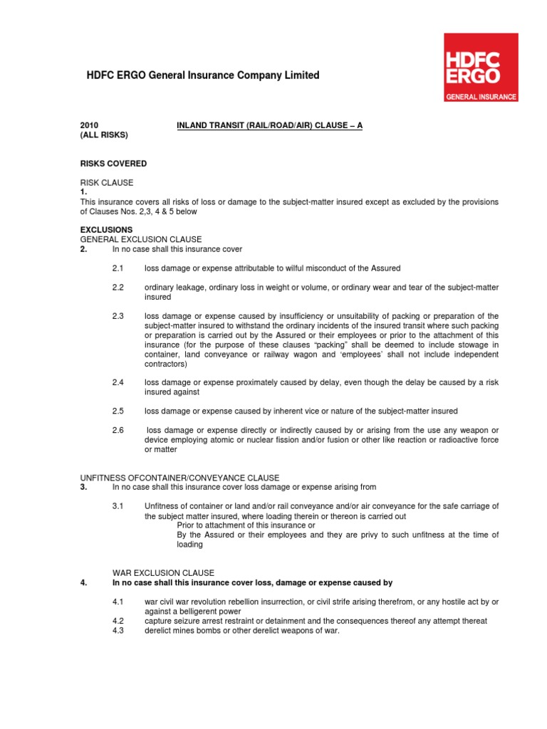 Marine Inland Transit Clause Wording | PDF | Nuclear Weapons | Insurance
