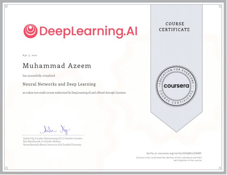 Deep Learning Certificate - Coursera | PDF
