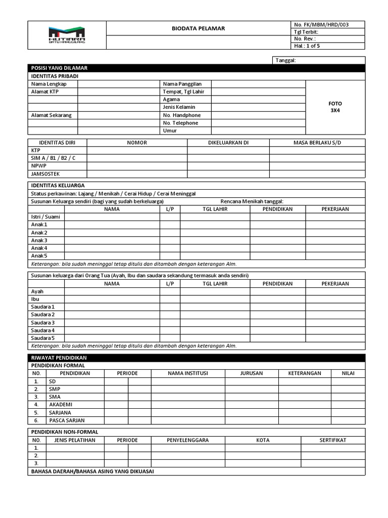 Fk-mbm-hrd-003 Form Biodata Pelamar & Penilaian | PDF