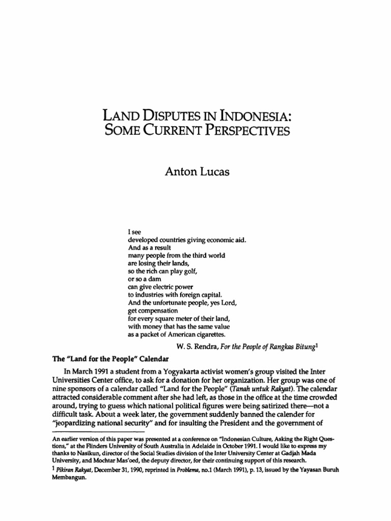 Anton Lucas, Land Disputes in Indonesia | PDF | Indonesia | Jakarta