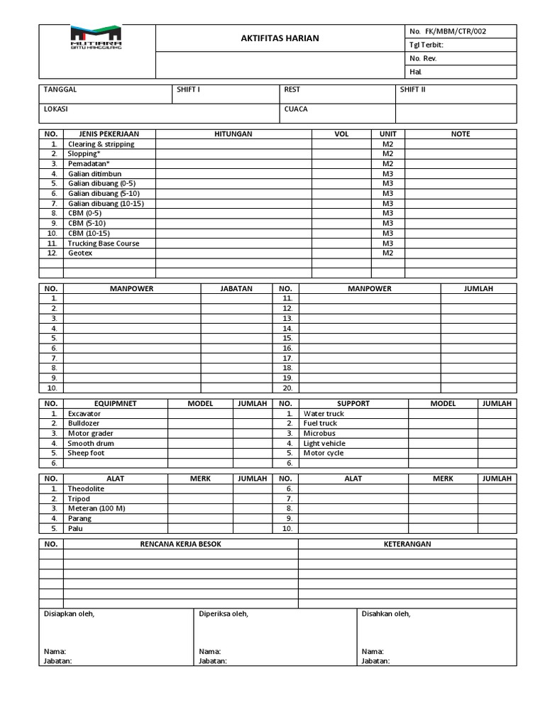 Formulir Laporan Aktivitas Harian | PDF