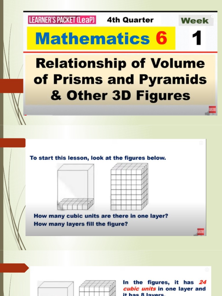 Relationship of Volume of Prisms and Pyramids & Other 3D Figures | PDF