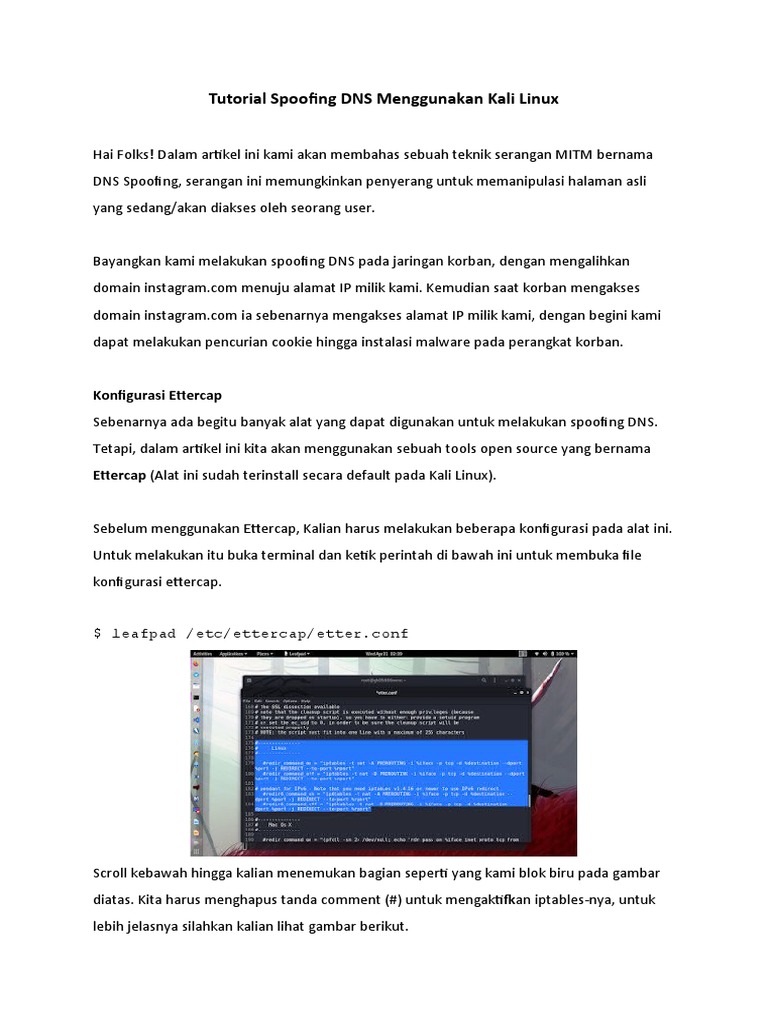 Tutorial Lengkap Serangan DNS Spoofing Menggunakan Kali Linux dan Ettercap | PDF