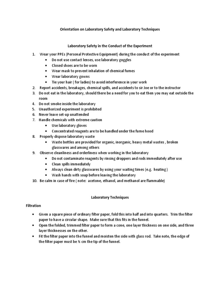 Orientation On Laboratory Safety and Laboratory Techniques | PDF ...