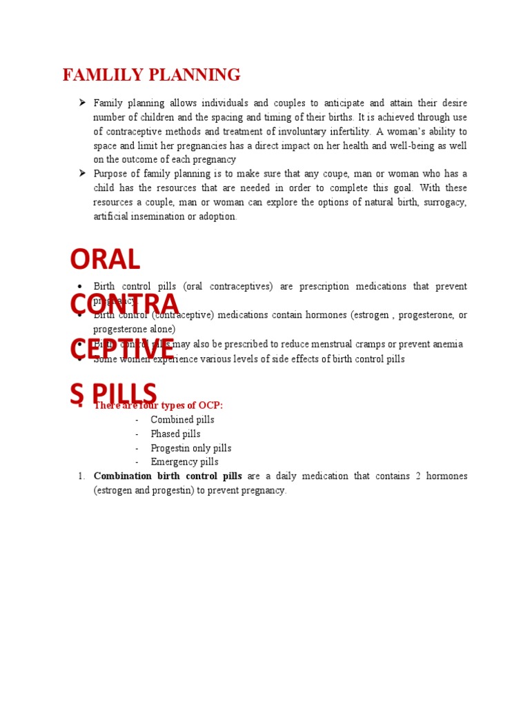 Oral Contra Ceptive S Pills: Famlily Planning | PDF | Combined Oral ...